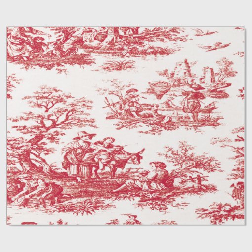 Red Toile Holiday Wrapping Paper | Zazzle