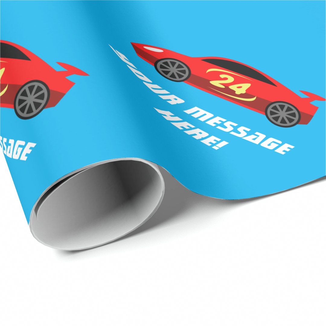 Red toy racecar personalized kid's Birthday party Wrapping Paper | Zazzle