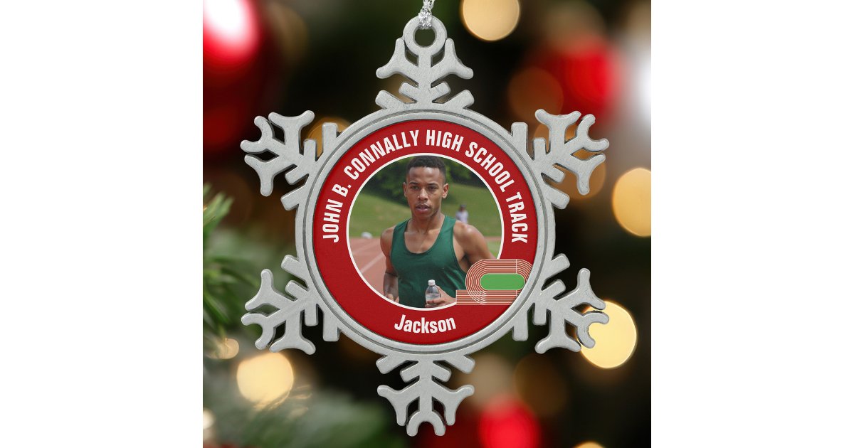 Red Track & Field Photo High School Athlete Snowflake Pewter Christmas ...