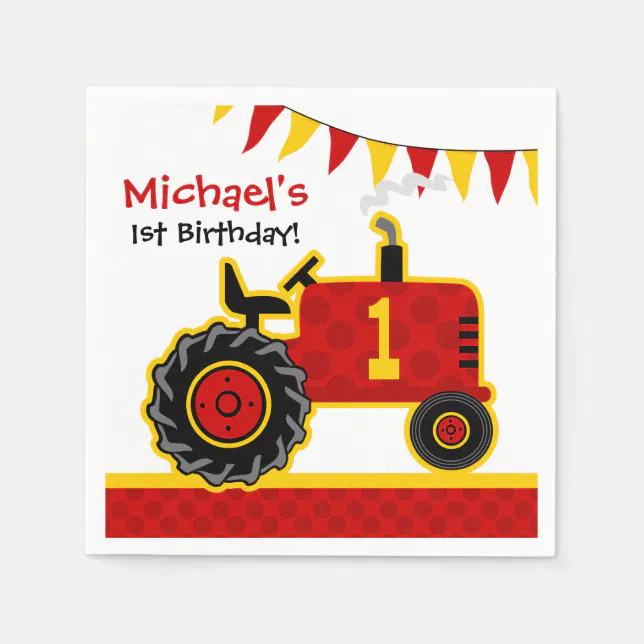 Red Tractor 1st Birthday Napkins | Zazzle