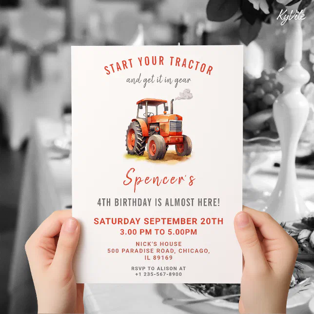 Red Tractor Birthday Invitation | Zazzle