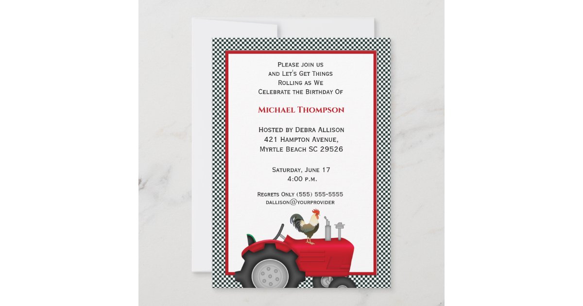 Red Tractor Birthday Invitations | Zazzle