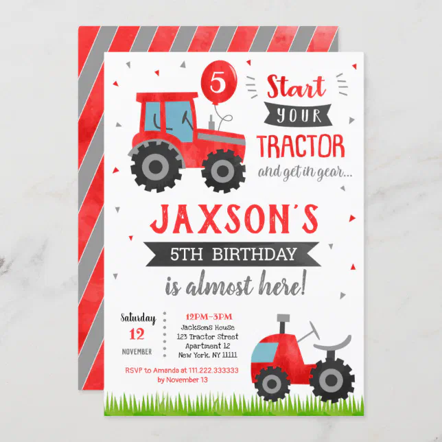 Red Tractor Birthday Party Invitation | Zazzle