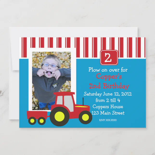 Red Tractor Birthday Party Invitation | Zazzle