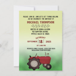 Red Tractor Birthday Party Invitation | Zazzle