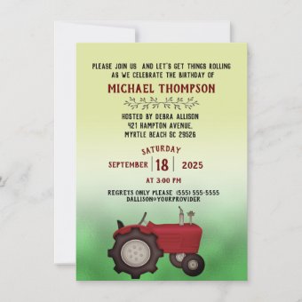Red Tractor Birthday Party Invitation | Zazzle