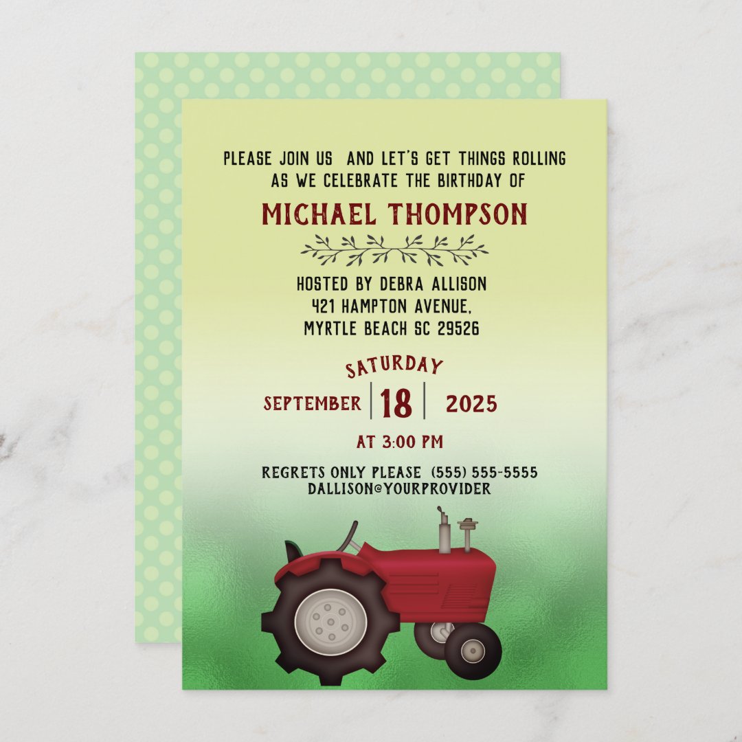 Red Tractor Birthday Party Invitation | Zazzle