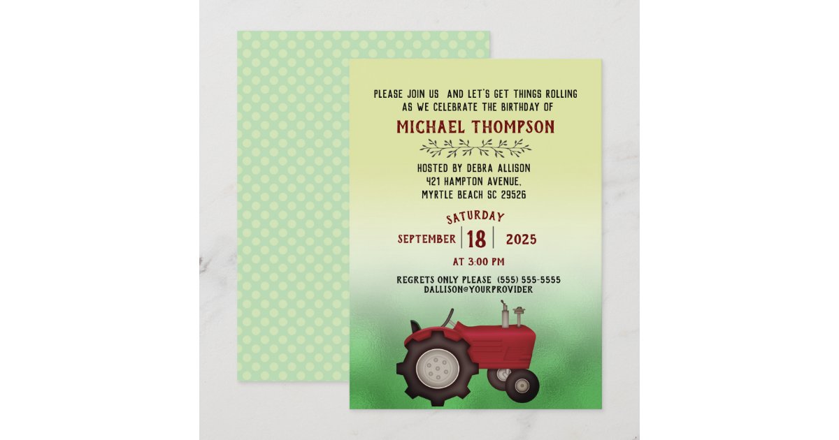 Red Tractor Birthday Party Invitation | Zazzle