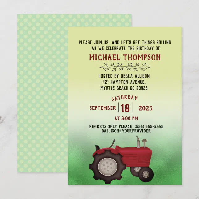 Red Tractor Birthday Party Invitation | Zazzle