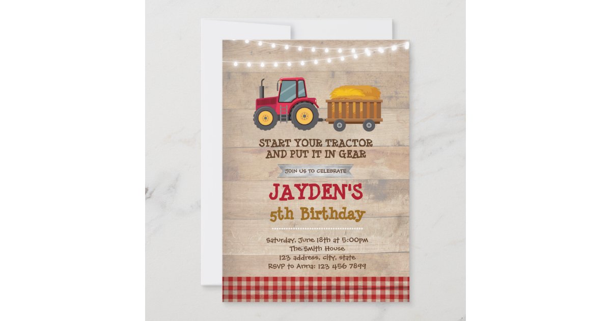 Red tractor birthday party invitation | Zazzle
