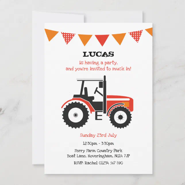 Red Tractor Birthday Party Invite | Zazzle