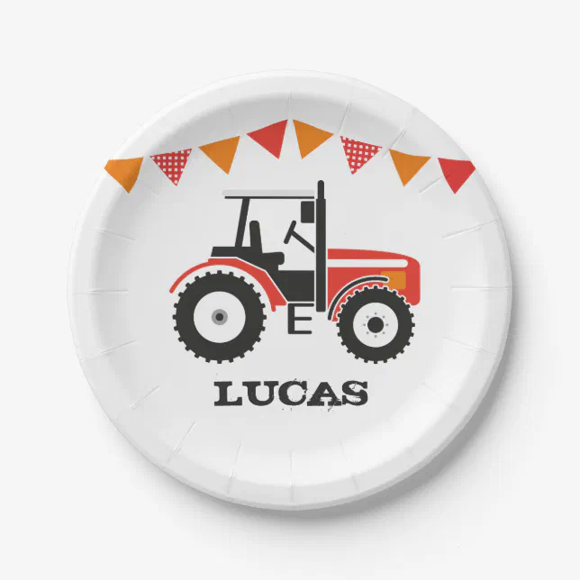 Red Tractor Birthday Party Paper Plate | Zazzle