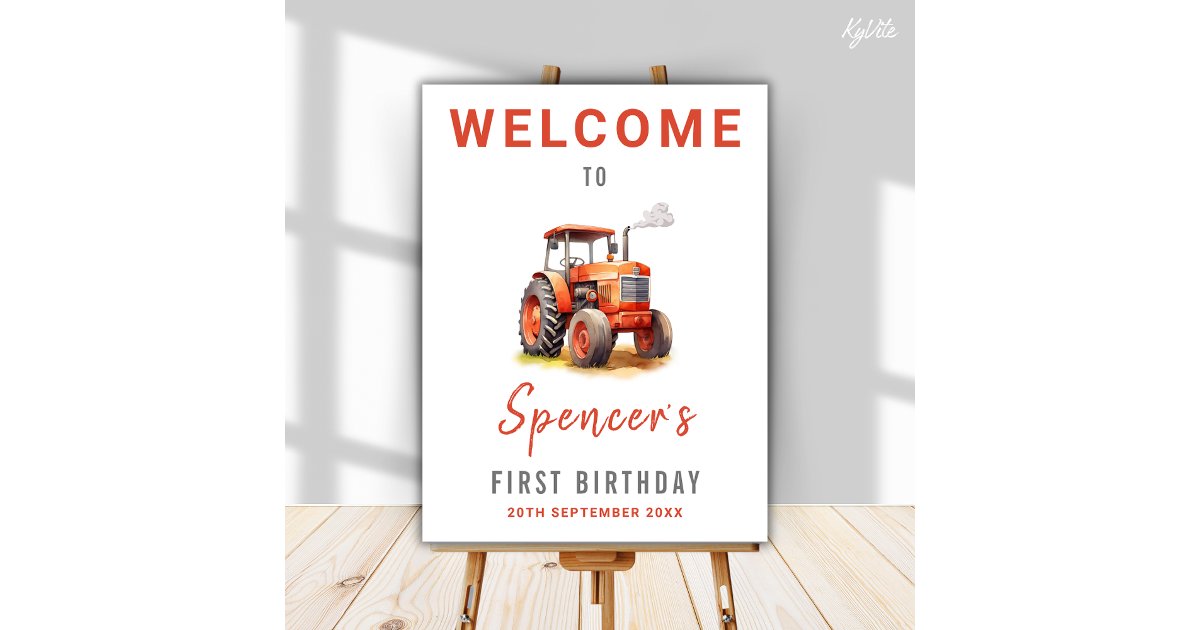 Red Tractor Birthday Welcome Sign | Zazzle