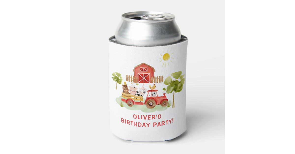 Red tractor farm animals birthday can cooler | Zazzle