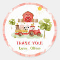 Red tractor farm animals birthday classic round sticker | Zazzle