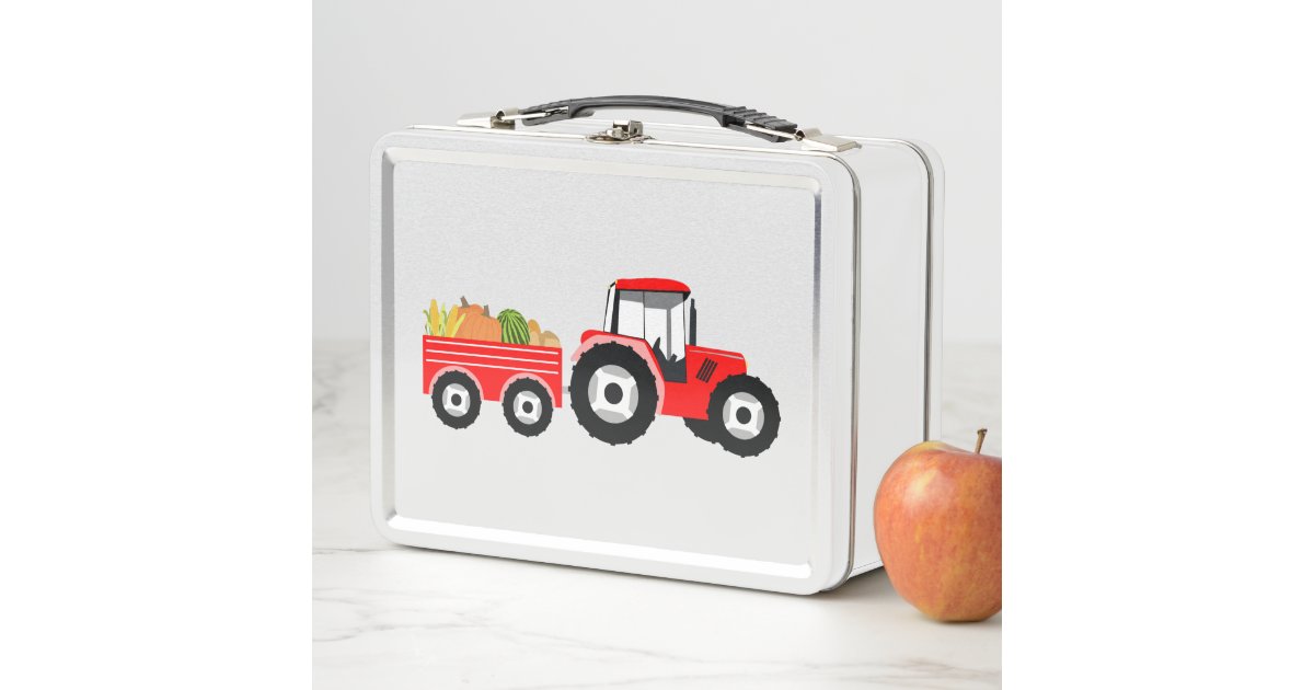 Red Tractor Truck Farm Produce Metal Lunch Box | Zazzle