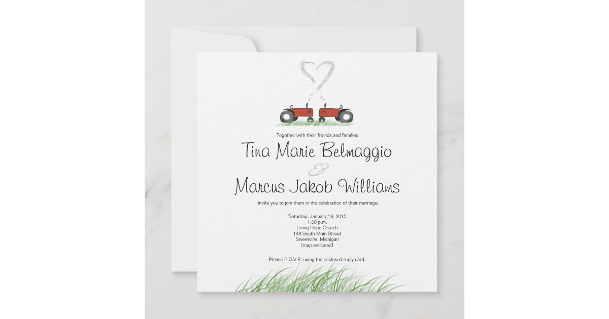 Red Tractor Wedding Invitation | Zazzle