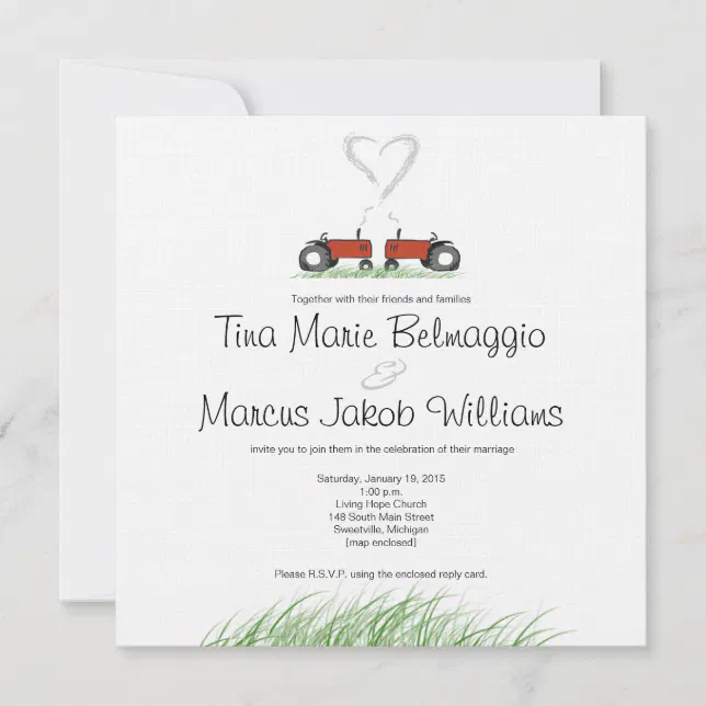 Red Tractor Wedding Invitation | Zazzle