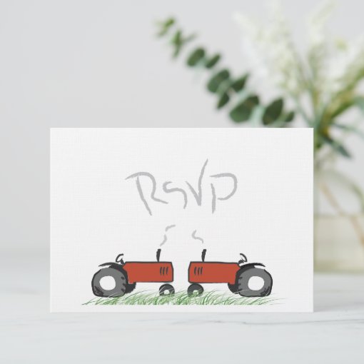 Red Tractor Wedding RSVP Card | Zazzle