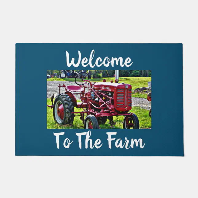 Red Tractor Welcome Farm Home Decor Doormat | Zazzle
