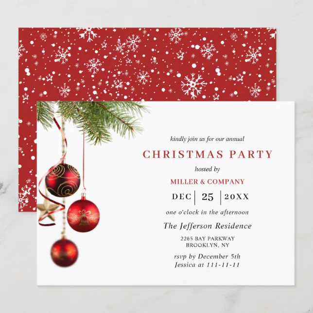 Red Traditional Merry Christmas Holiday Party Invitation | Zazzle