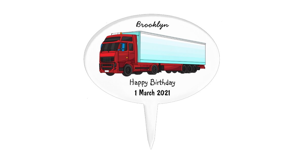 Red trailer truck illustration cake topper | Zazzle