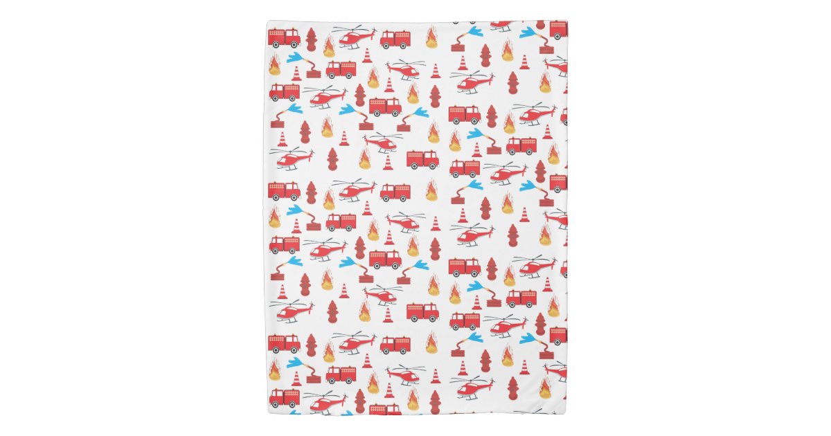 Red Transport Fire Truck Engine Brigade Pattern Duvet Cover | Zazzle