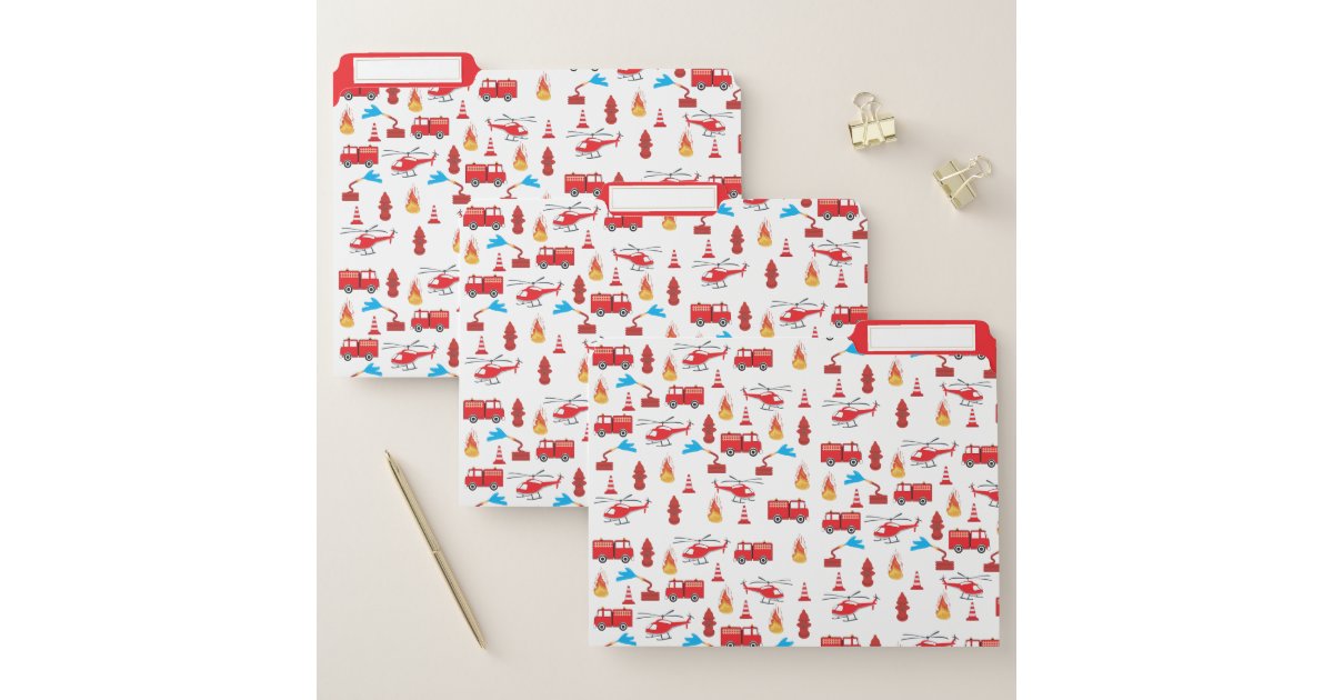 Red Transport Fire Truck Engine Brigade Pattern File Folder | Zazzle