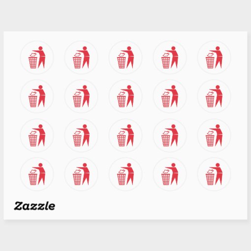 Red Trash Can Sign Classic Round Sticker | Zazzle