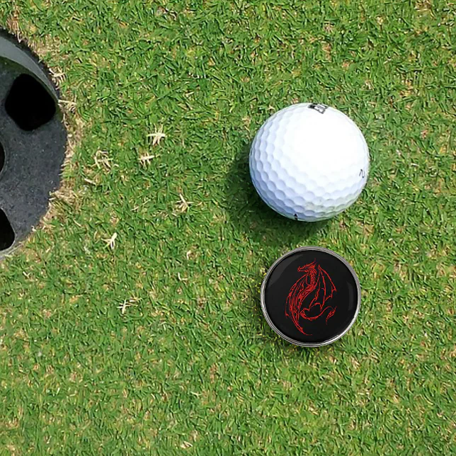 Red Tribal Dragon Black Golf Ball Marker | Zazzle