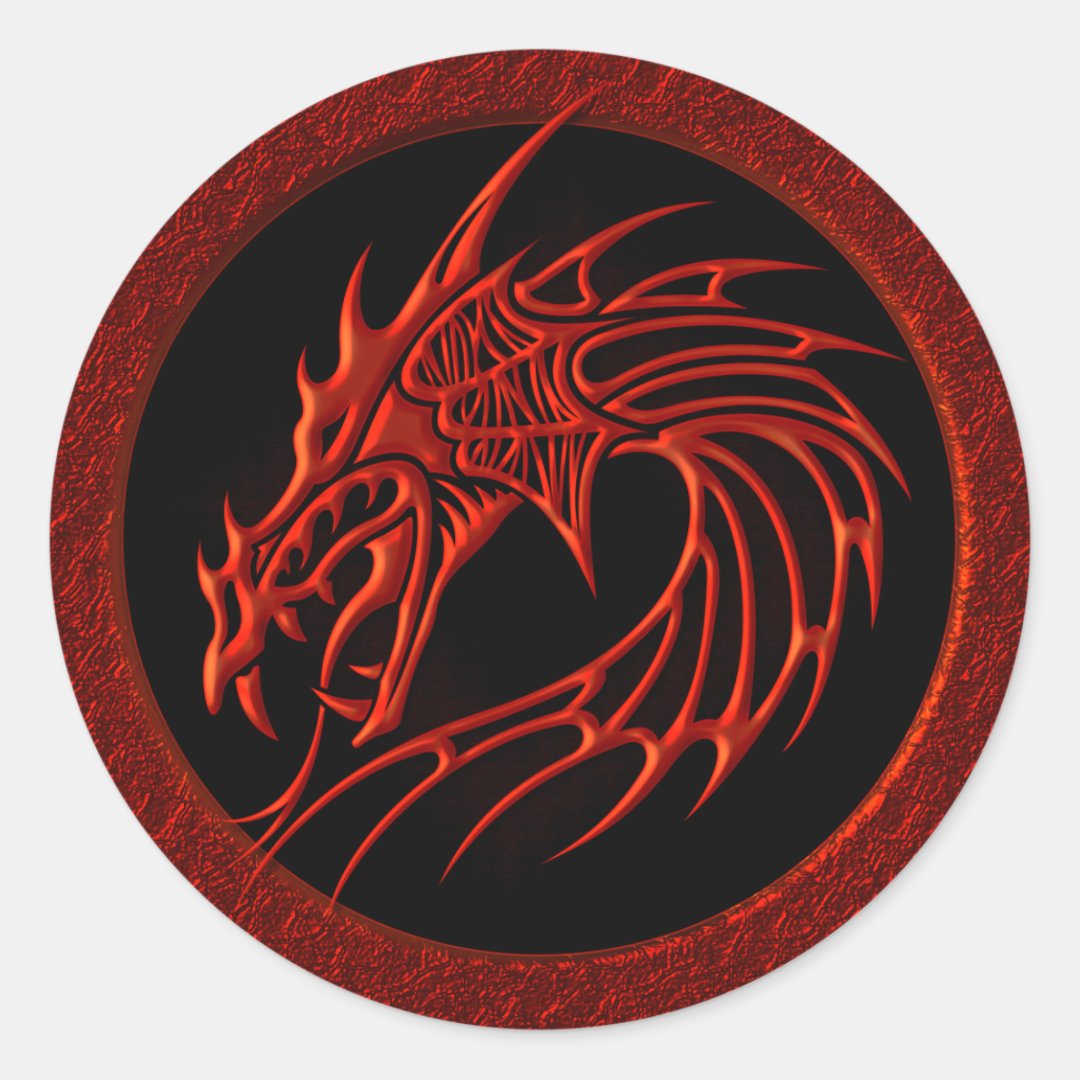 RED TRIBAL DRAGON CLASSIC ROUND STICKER | Zazzle