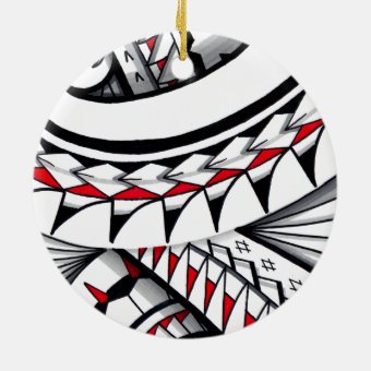Red tribal polynesian patterns with shading ceramic ornament | Zazzle