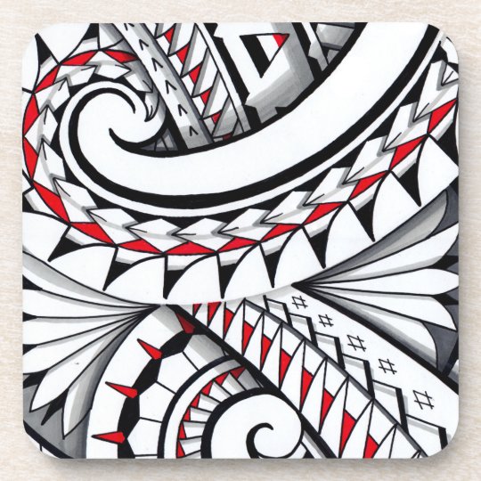 Red tribal polynesian patterns with shading coaster | Zazzle.com