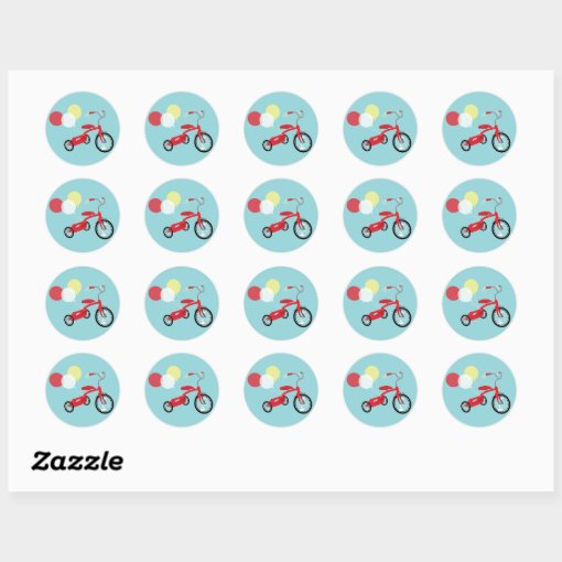 Red Tricycle Graphic Classic Round Sticker | Zazzle