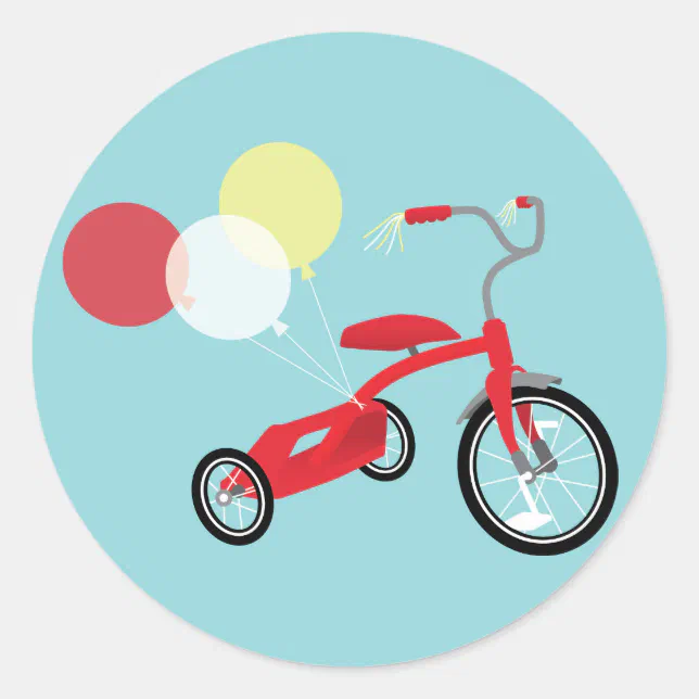 Red Tricycle Graphic Classic Round Sticker | Zazzle