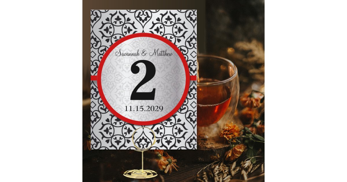 Red Trim Black Silver Gray Table Number | Zazzle