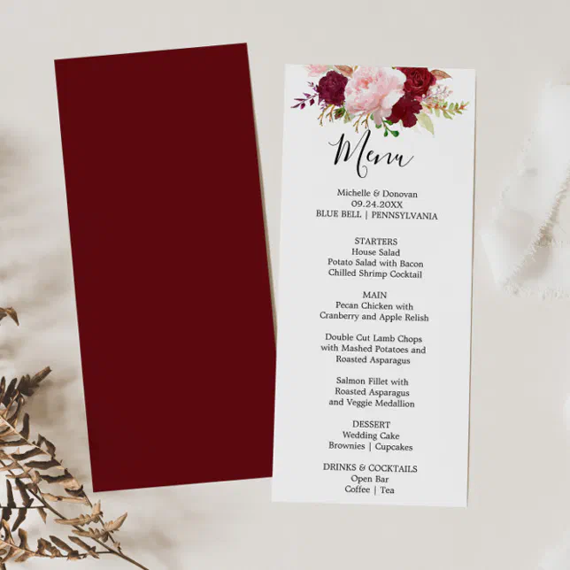 Red Tropical and Romantic Dinner Menu Card | Zazzle