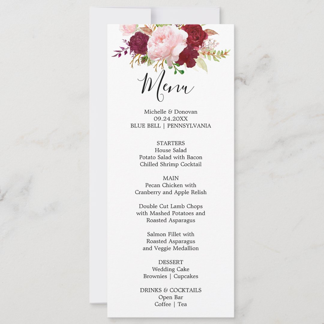 Red Tropical and Romantic Dinner Menu Card | Zazzle