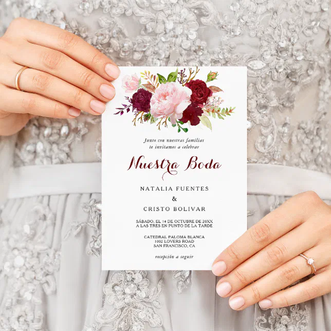 Red Tropical and Romantic Spanish Wedding Invitation | Zazzle