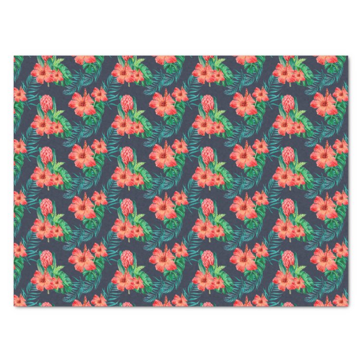 Red Tropical Floral on Navy Tissue Paper | Zazzle