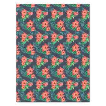 Red Tropical Floral on Navy Tissue Paper | Zazzle