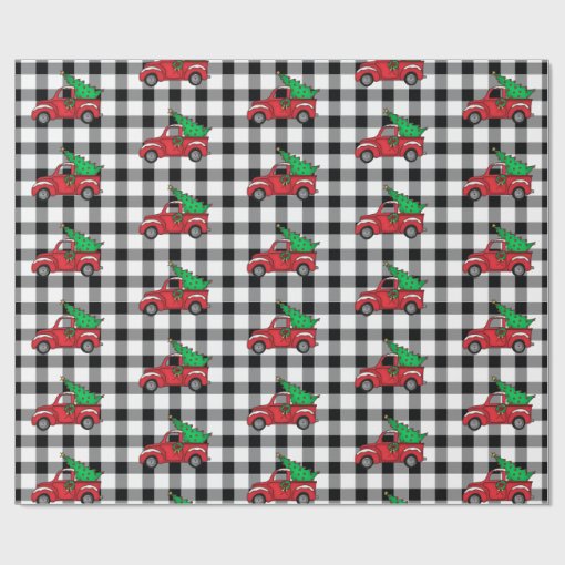 Red Truck | Black | White Buffalo Check Pattern Wr Wrapping Paper | Zazzle