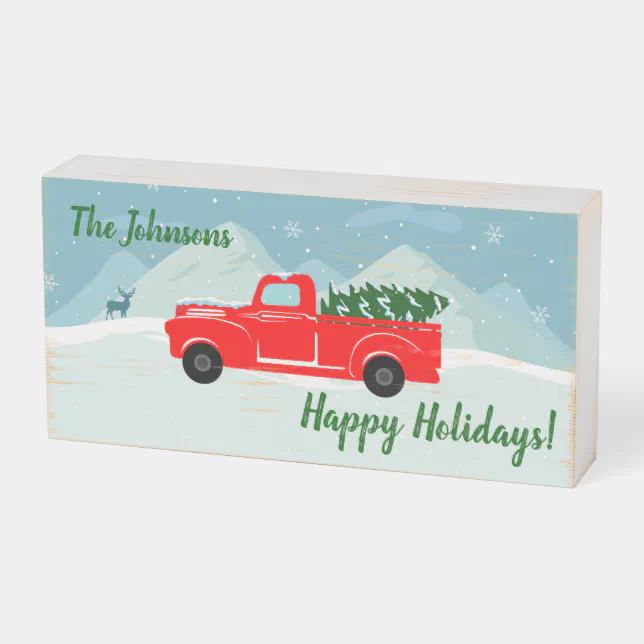 Red Truck Christmas Tree Personalized Holiday Sign | Zazzle