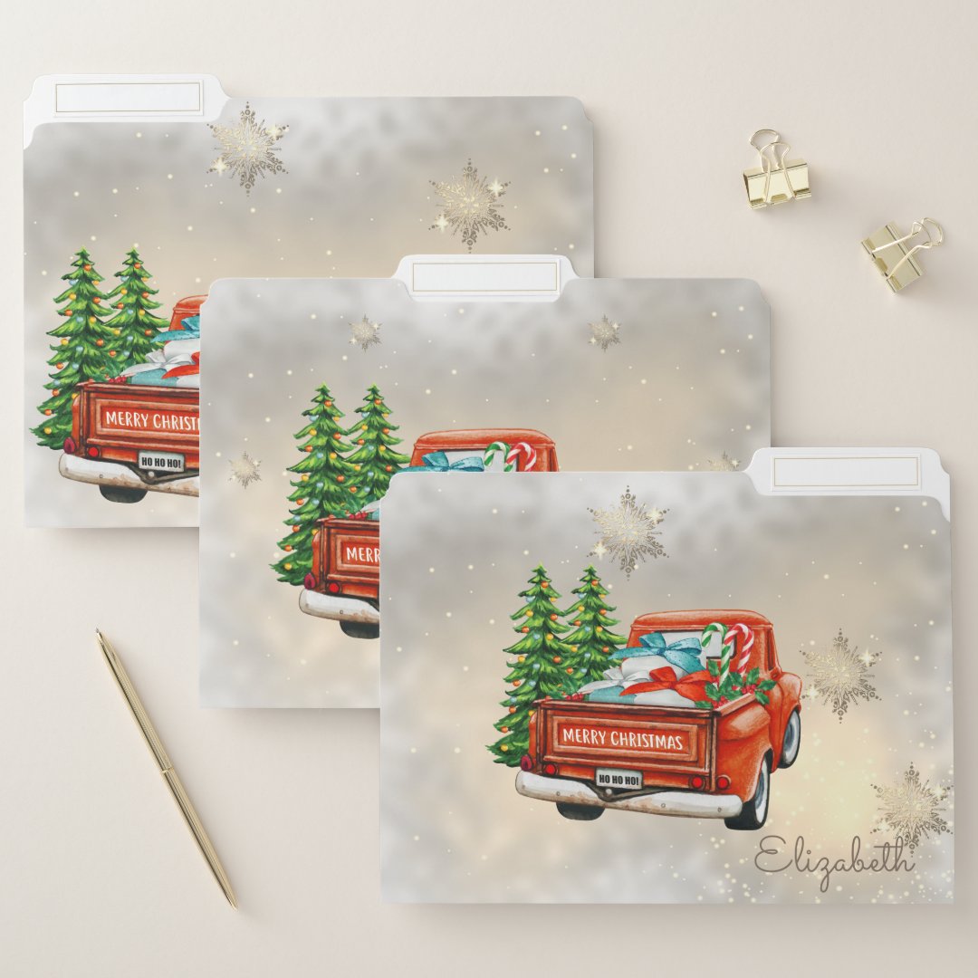 Red Truck Pine Tree Christmas File Folder | Zazzle