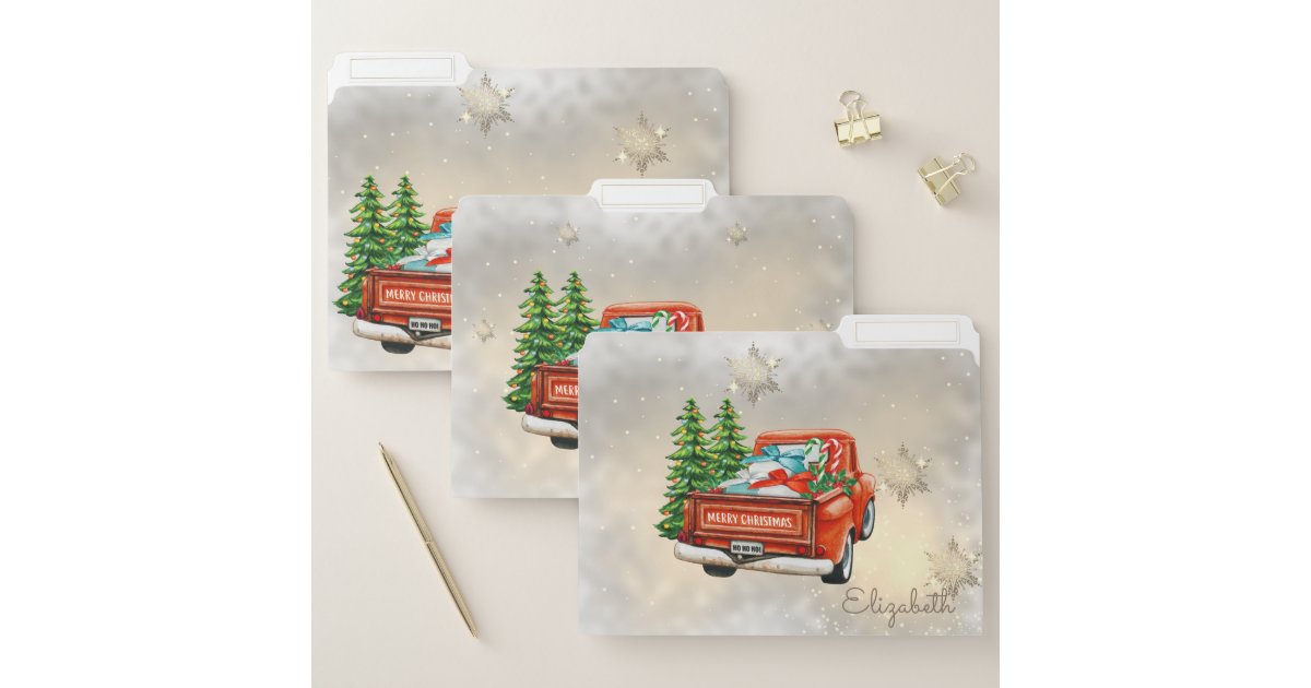 Red Truck Pine Tree Christmas File Folder | Zazzle