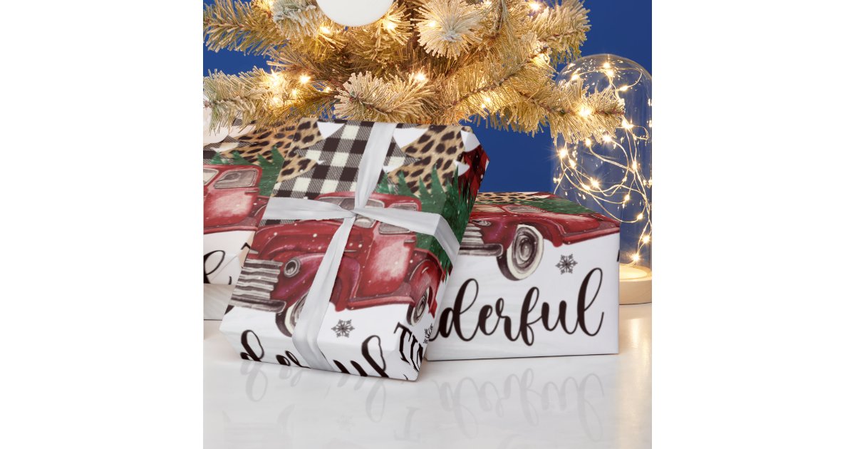 Red Truck,Pine Tree Wrapping Paper | Zazzle