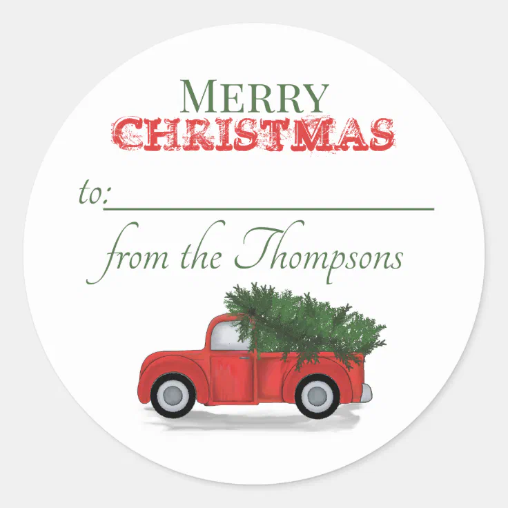 Red Truck Rustic Christmas Tree To From Cute Class Classic Round ...