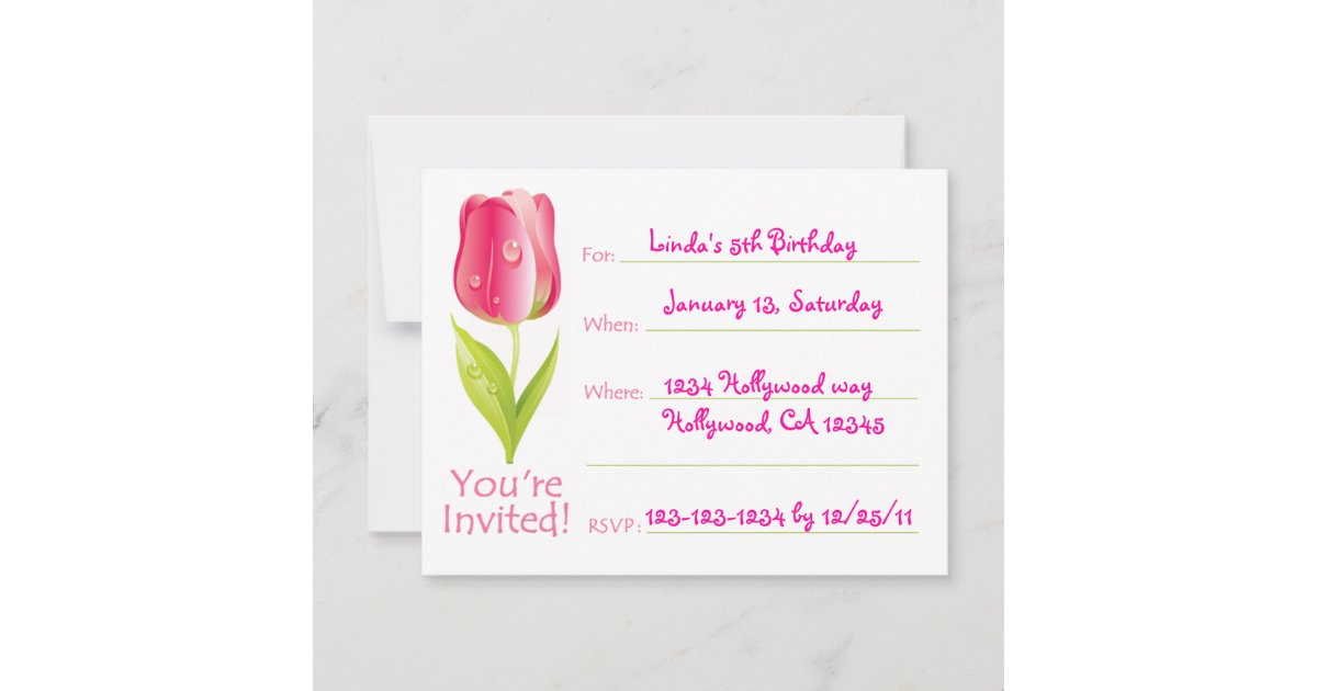 Red Tulip Birthday Invitation | Zazzle
