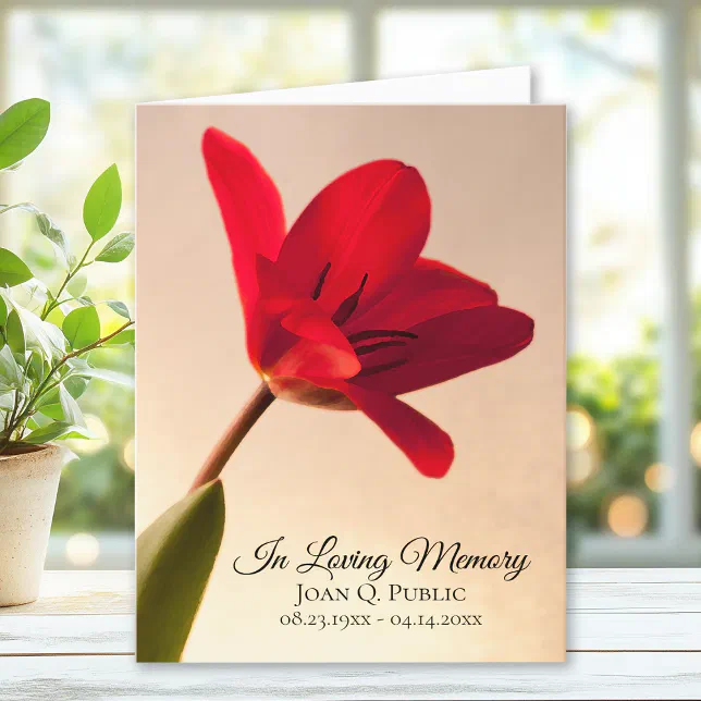 Red Tulip Flower Spring Funeral Memorial Sympathy Thank You Card | Zazzle