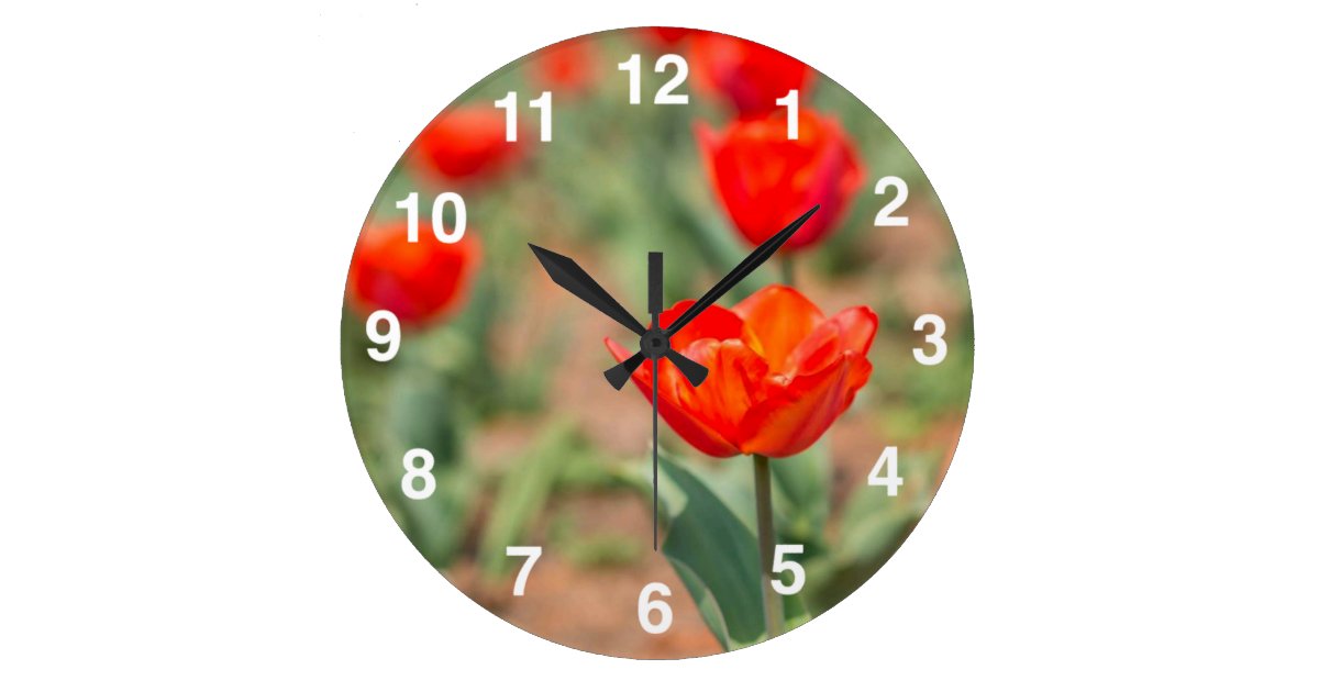 Red Tulip Garden Large Clock | Zazzle.com
